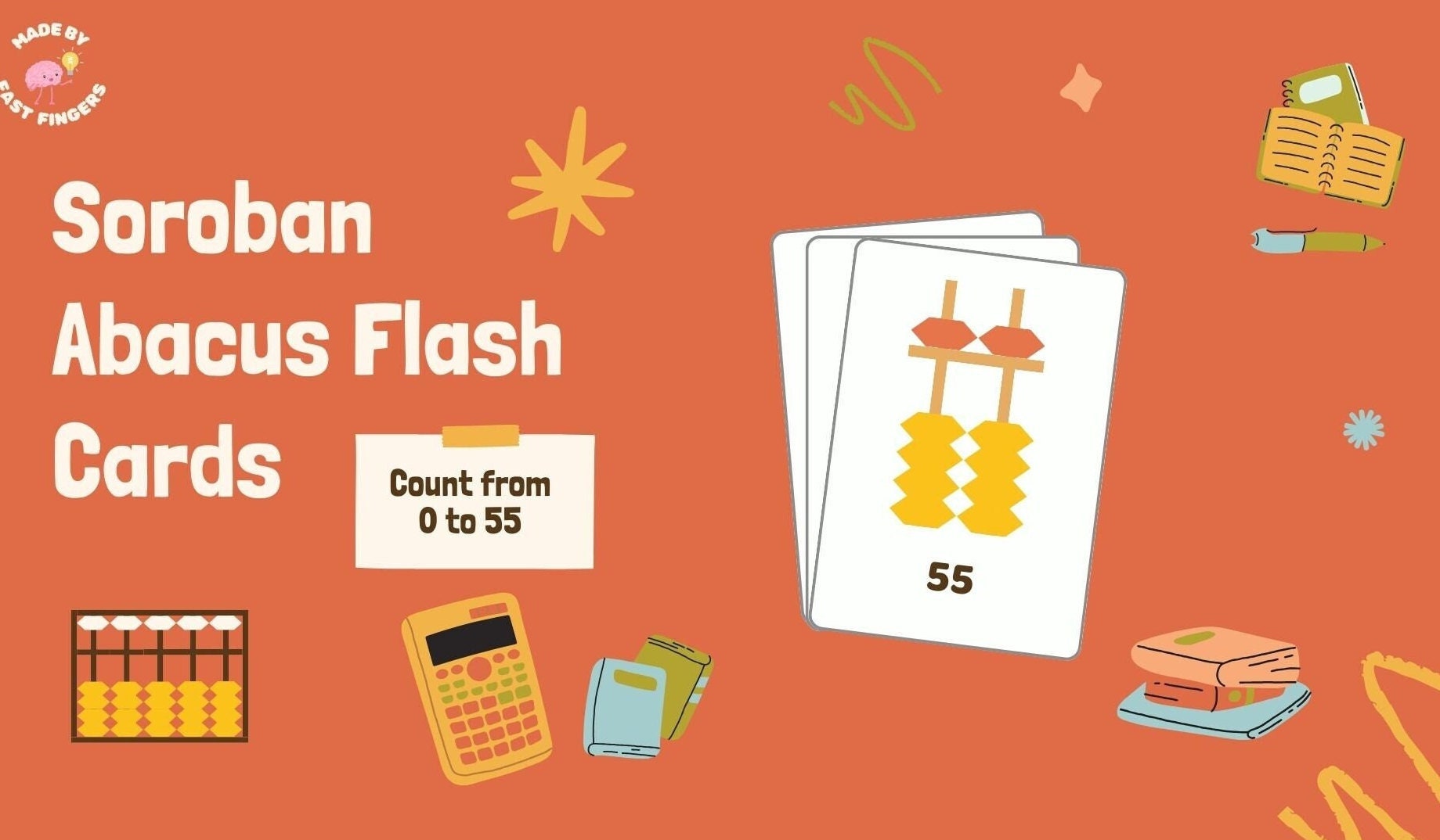 Abacus Soroban Number Flash Cards, Mental Maths Speed Counting 0 - 55 ...