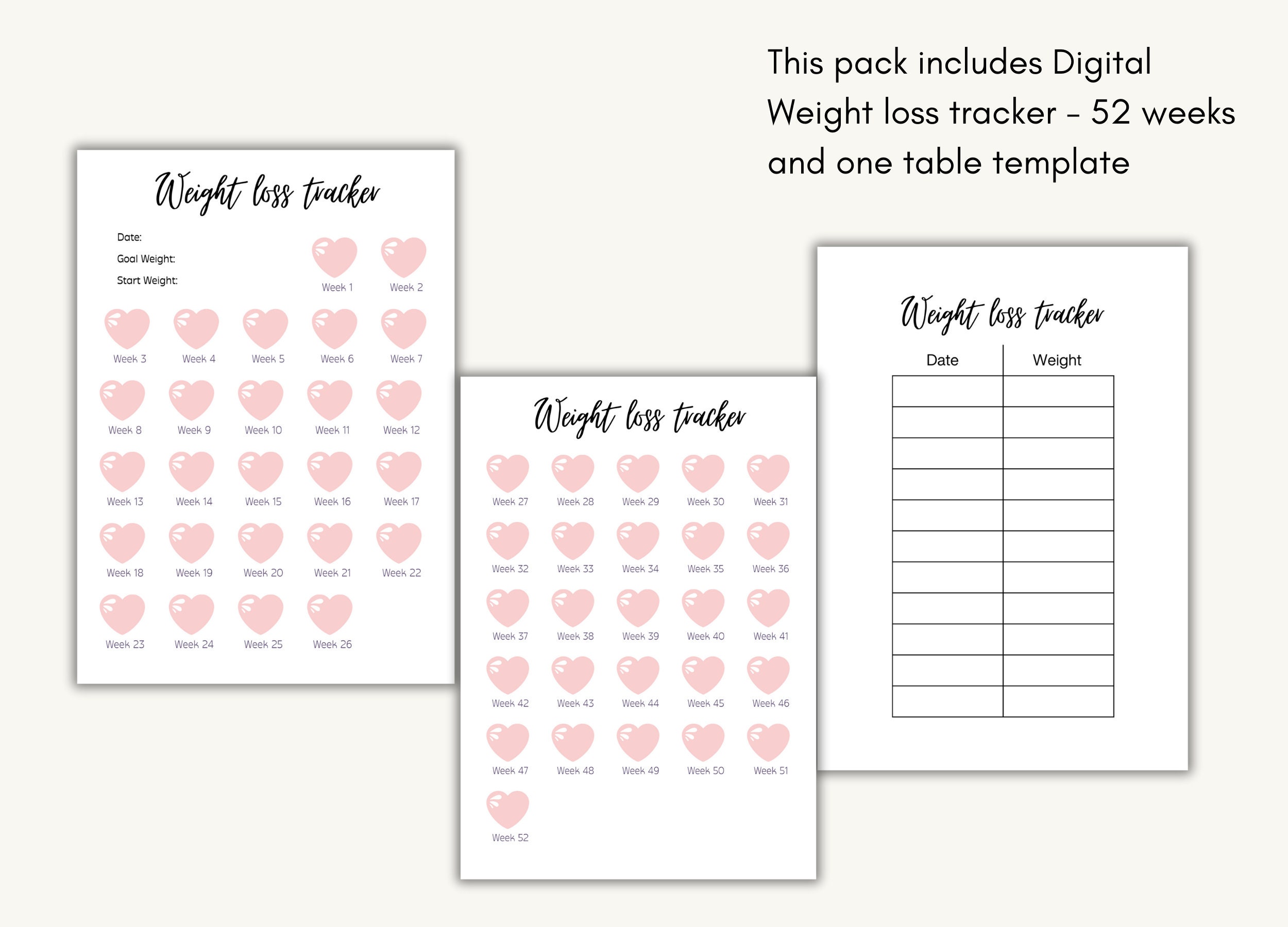 Printable Weight Loss Tracker Digital Weekly Weight Tracker - Etsy