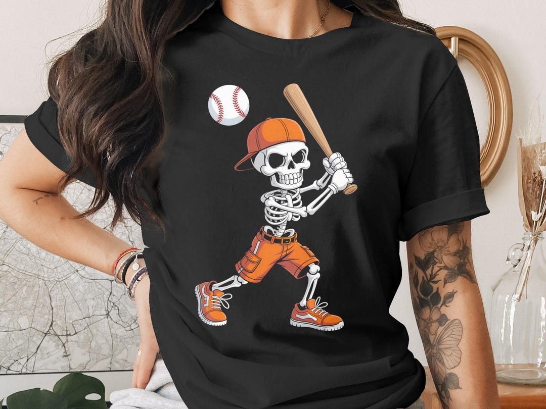 Skeleton Baseball PNG: Funny Spooky Halloween Sports Design (digital ...