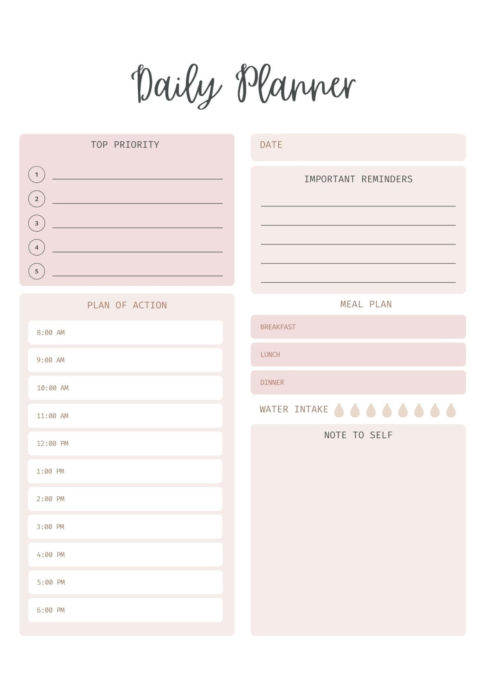 Daily Digital Printable Planner, Quick Download, Daily Schedule, Easy ...
