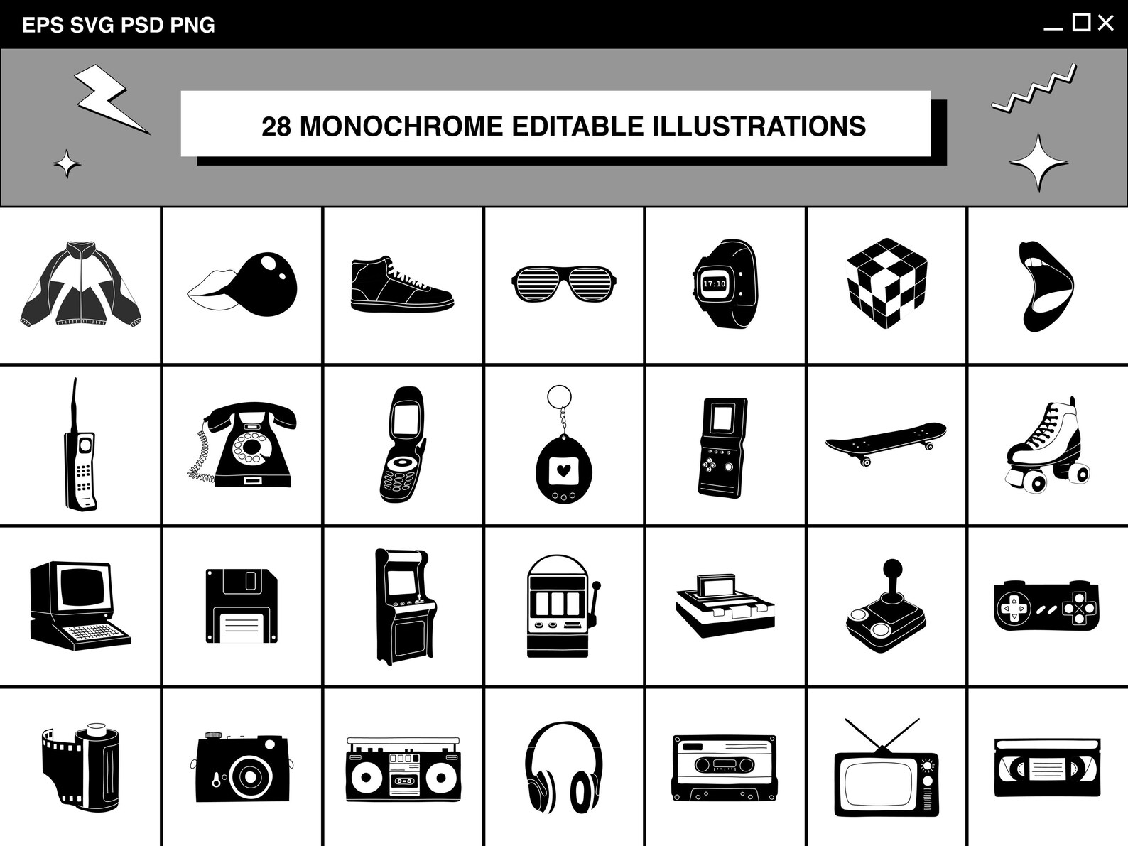 Retro 80s 90s Clipart SVG Collection – Nostalgic PNG, Cassette Tape ...