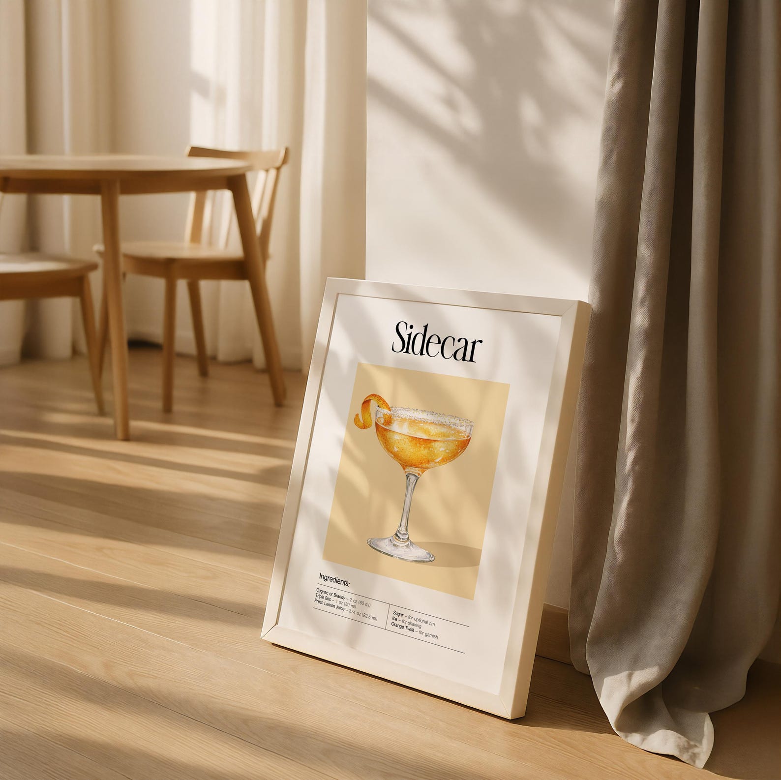 Sidecar Cocktail Recipe Print, Wall Art Digital Print, Alcohol Summer ...
