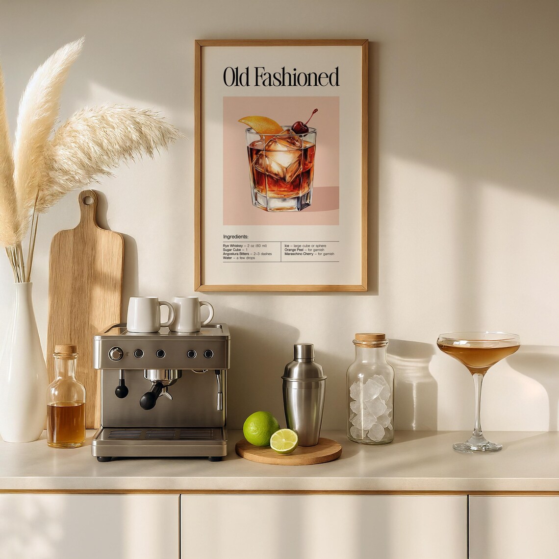 Old Fashioned Cocktail Recipe Print: Whiskey Drink Illustration ...