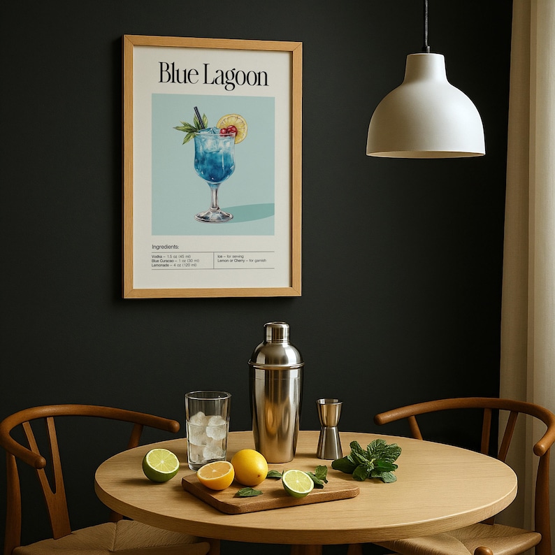 Blue Lagoon Cocktail Recipe Print: Watercolor Bar Art (digital Download ...