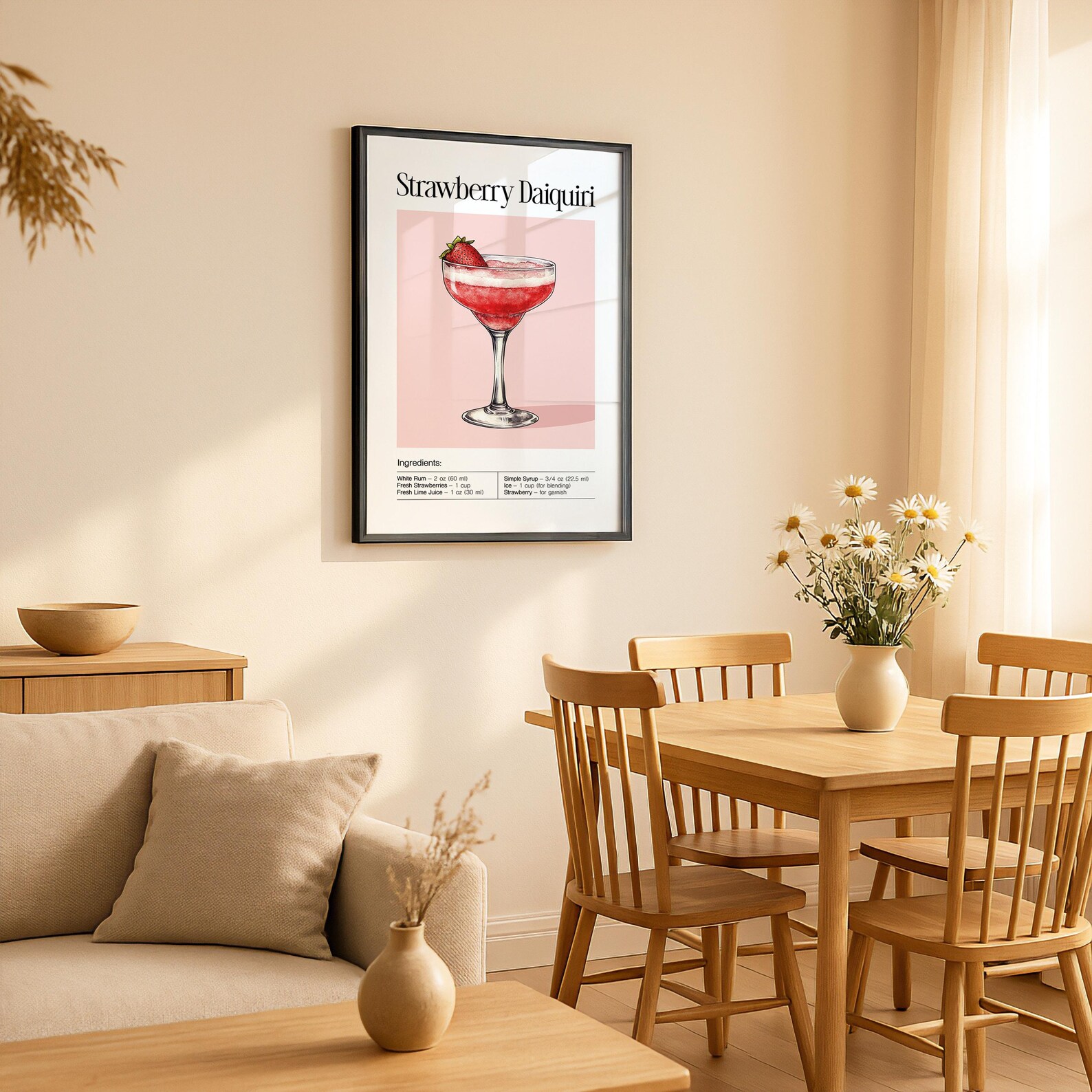 Strawberry Daiquiri Cocktail Poster, Recipe Card, Cocktail Wall Art ...