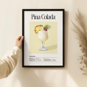 Pina Colada Cocktail Poster, Recipe Wall Art, Tropical Kitchen Decor ...