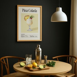 Pina Colada Cocktail Poster, Recipe Wall Art, Tropical Kitchen Decor ...