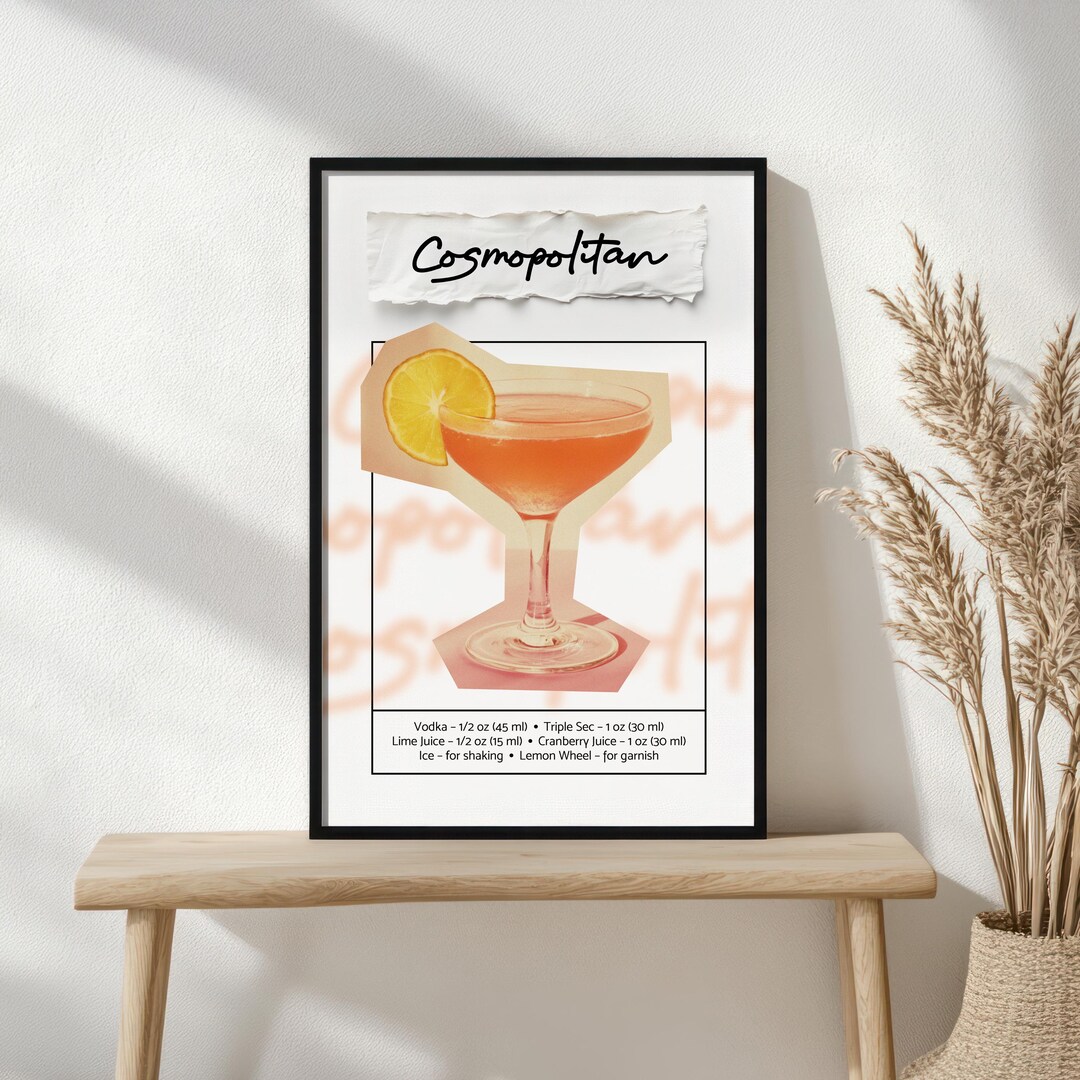 Cosmopolitan Cocktail Poster – Printable Signature Drink Recipe, Home ...