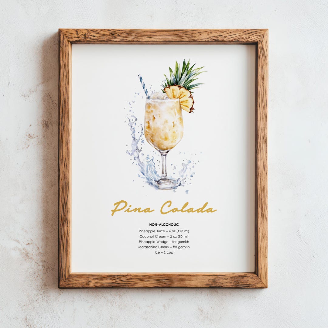Mocktail Recipe, Pina Colada Poster, Kitchen Wall Art, Home Bar Decor ...