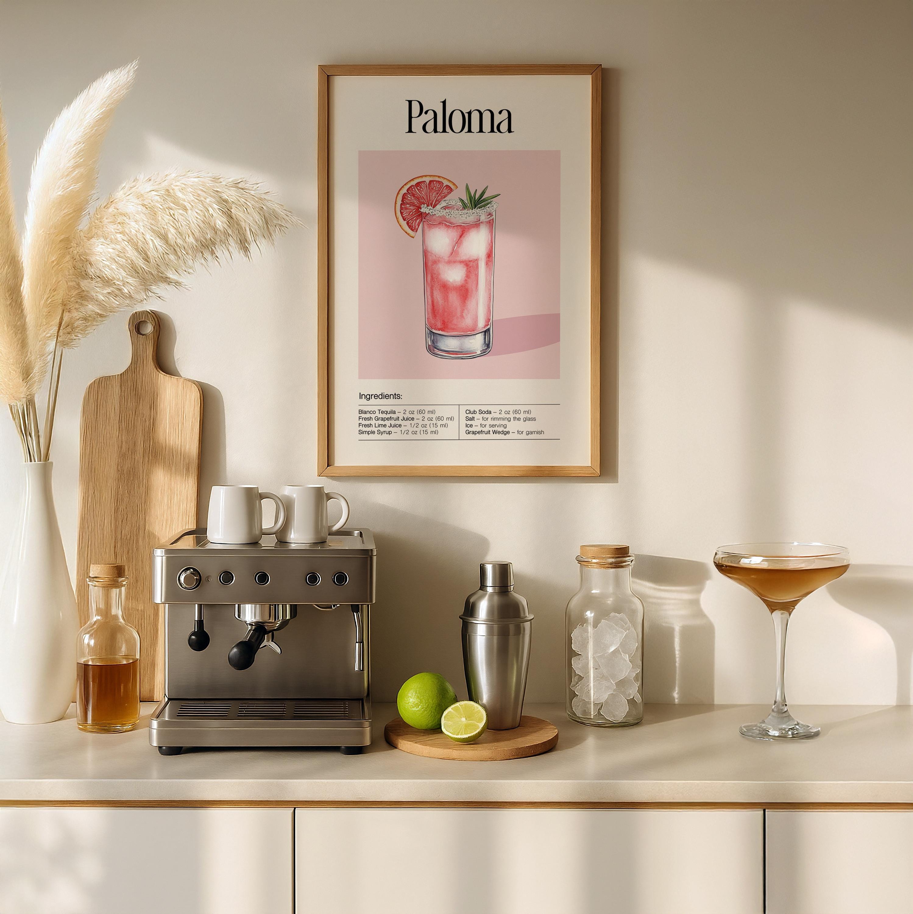 Paloma Poster, Cocktail Recipe Wall Art Printable, Tequila Print ...