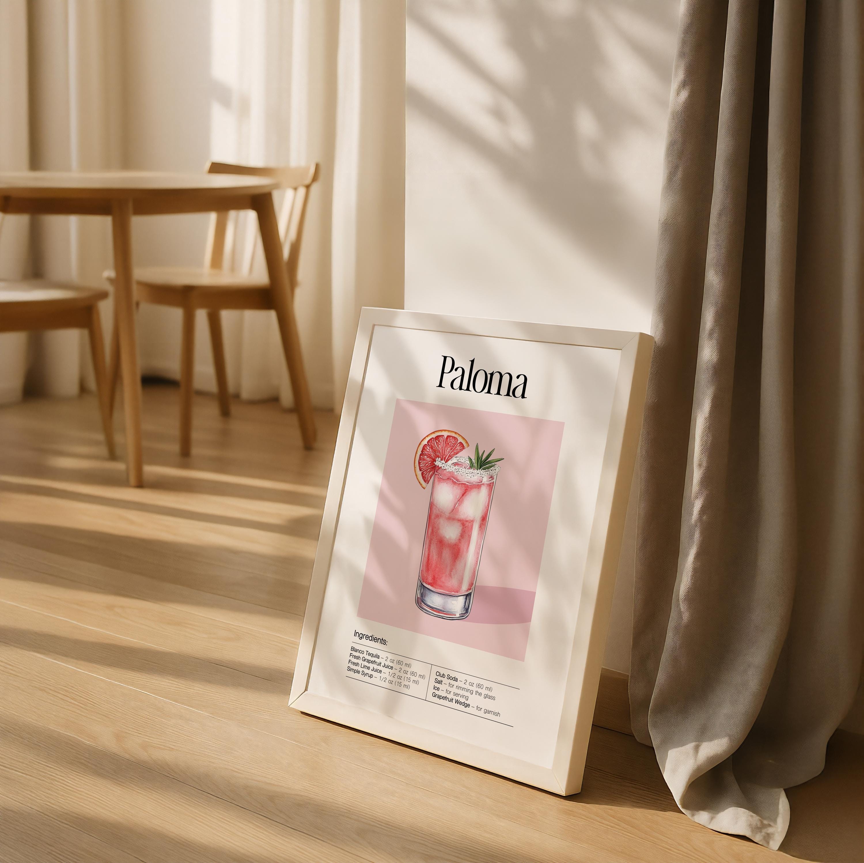 Paloma Poster, Cocktail Recipe Wall Art Printable, Tequila Print ...