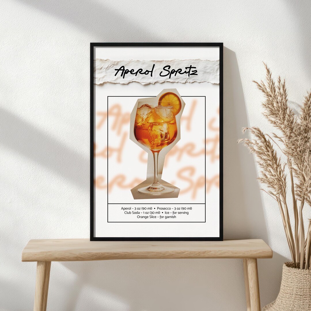 Printable Aperol Spritz Cocktail Poster, Alcohol Signature Drink Recipe ...