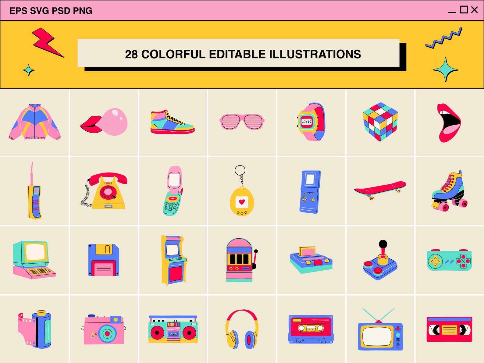 Retro 80s 90s Clipart SVG Collection – Nostalgic PNG, Cassette Tape ...