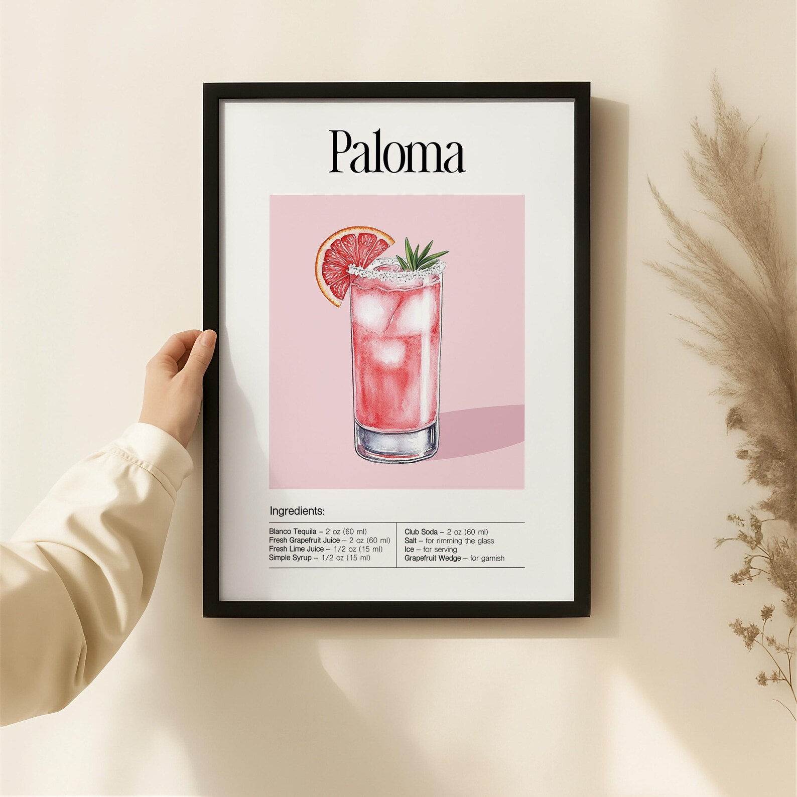 Paloma Poster, Cocktail Recipe Wall Art Printable, Tequila Print ...