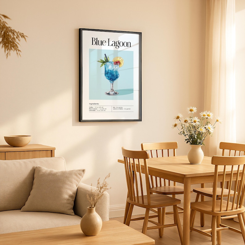 Blue Lagoon Cocktail Recipe Print: Watercolor Bar Art (digital Download ...