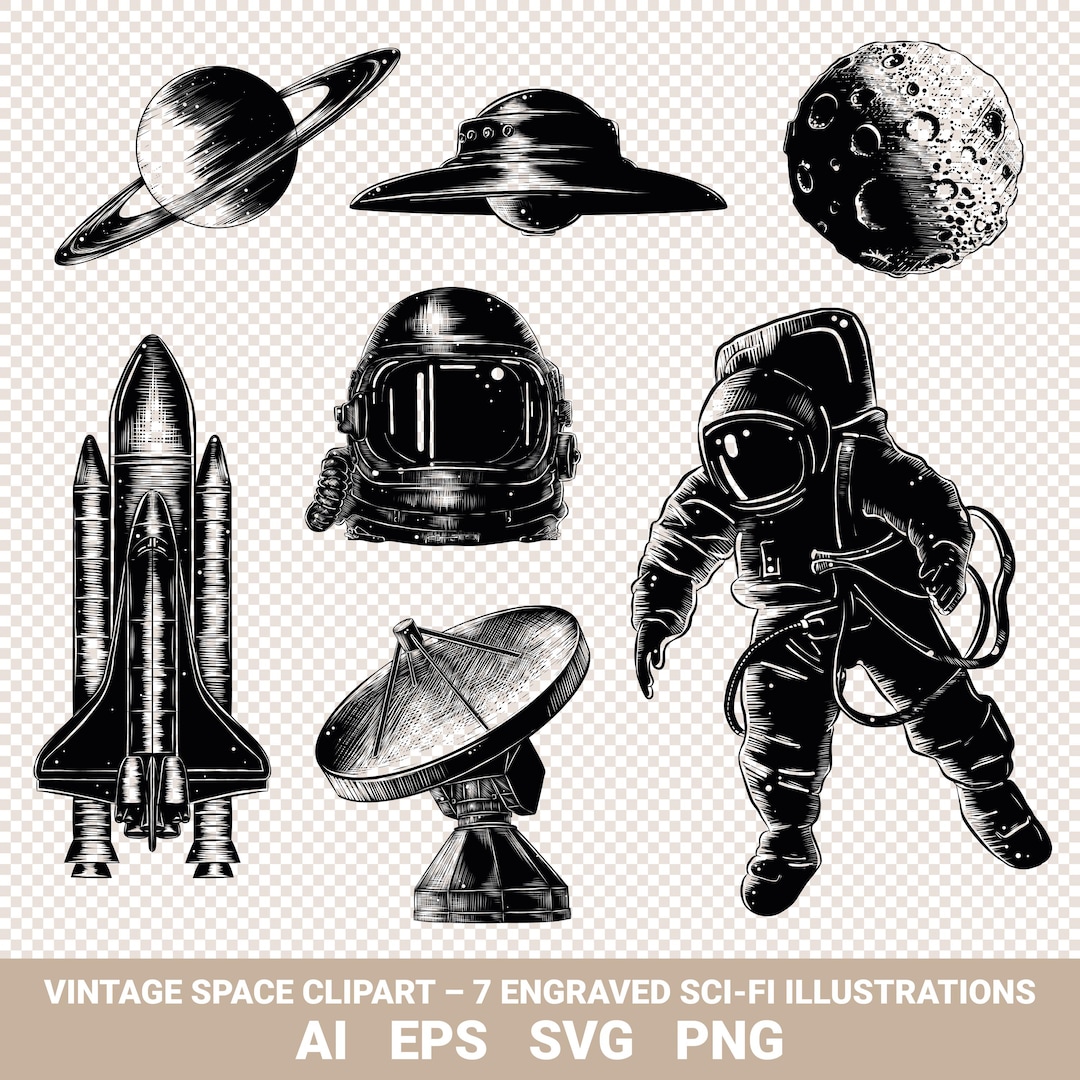 Space SVG Bundle – 7 Retro Sci-fi Clipart Designs for Cricut, Laser ...