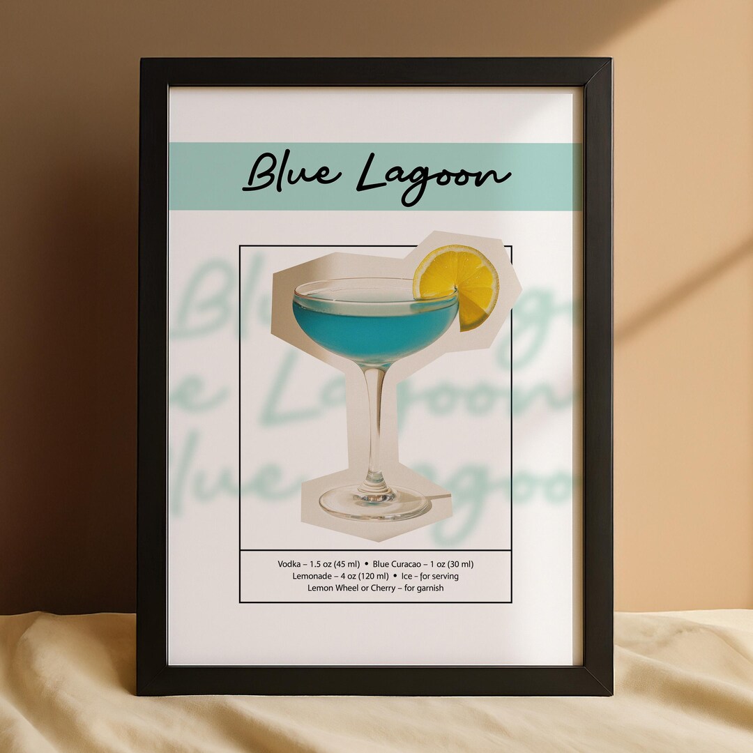 Blue Lagoon Cocktail Drink Print, Summer Cocktail Poster, Recipe Card ...