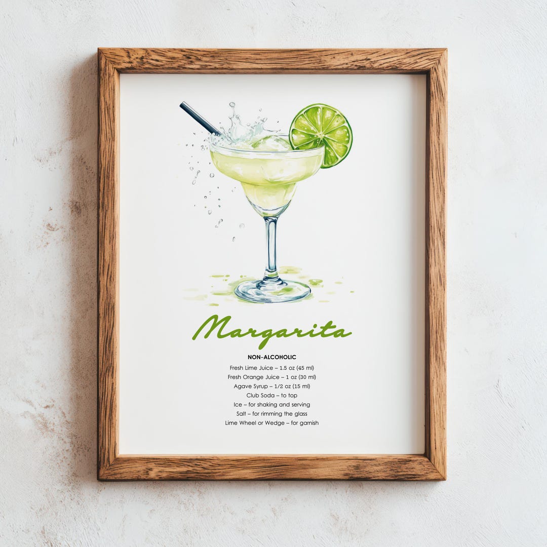 Mocktail Recipe, Non-alcoholic Margarita Print, Cocktail Poster ...