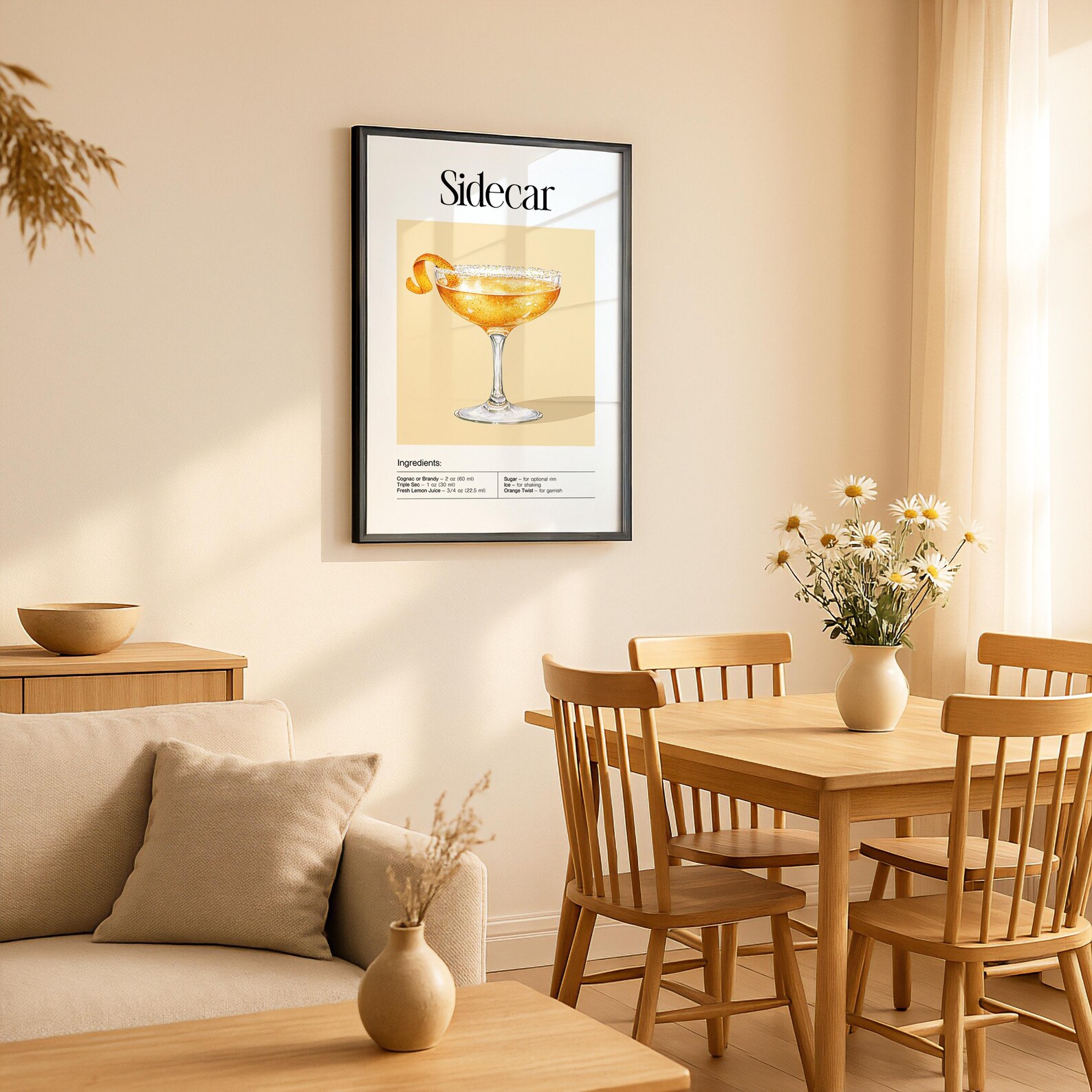 Sidecar Cocktail Recipe Print, Wall Art Digital Print, Alcohol Summer ...