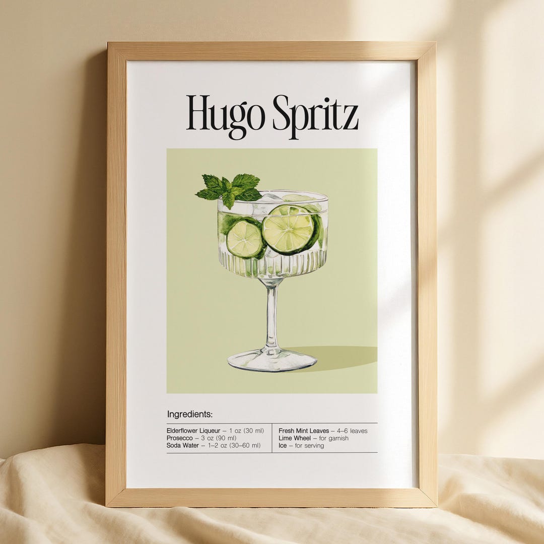 Hugo Spritz Cocktail Poster, Recipe Card, Cocktail Wall Art Digital ...