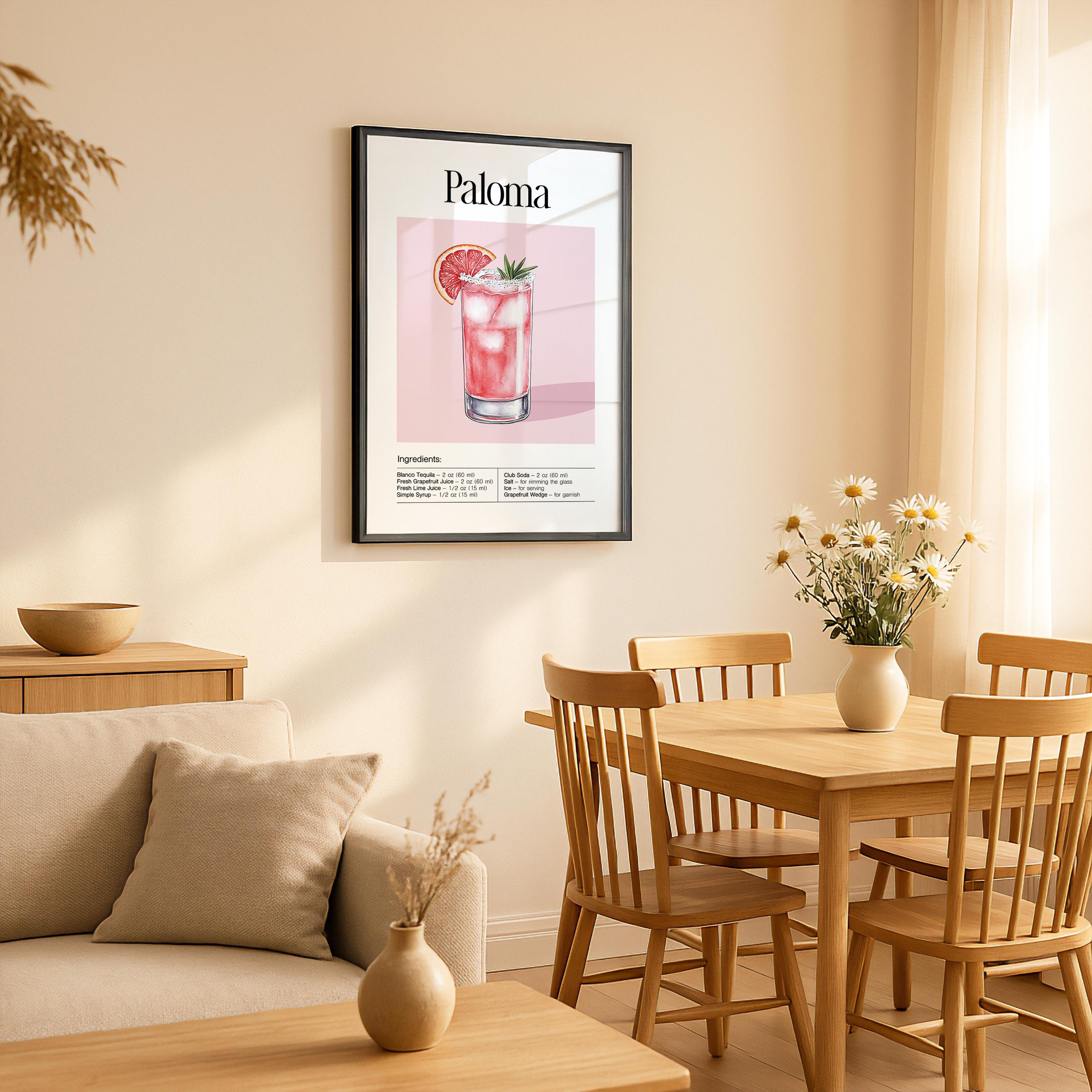 Paloma Poster, Cocktail Recipe Wall Art Printable, Tequila Print ...
