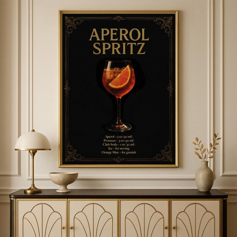 Luxury Aperol Spritz Print, Dark Cocktail Poster, Black Recipe Card ...