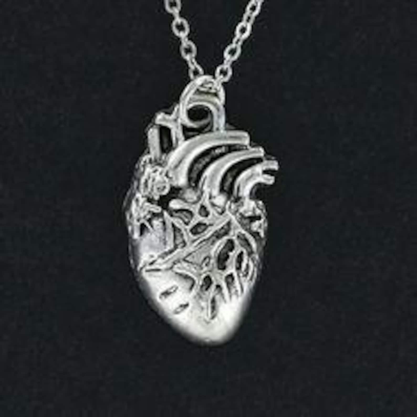 Anatomical Heart Silver Pendant, Human Organ Jewelry, Heart Pendant ...