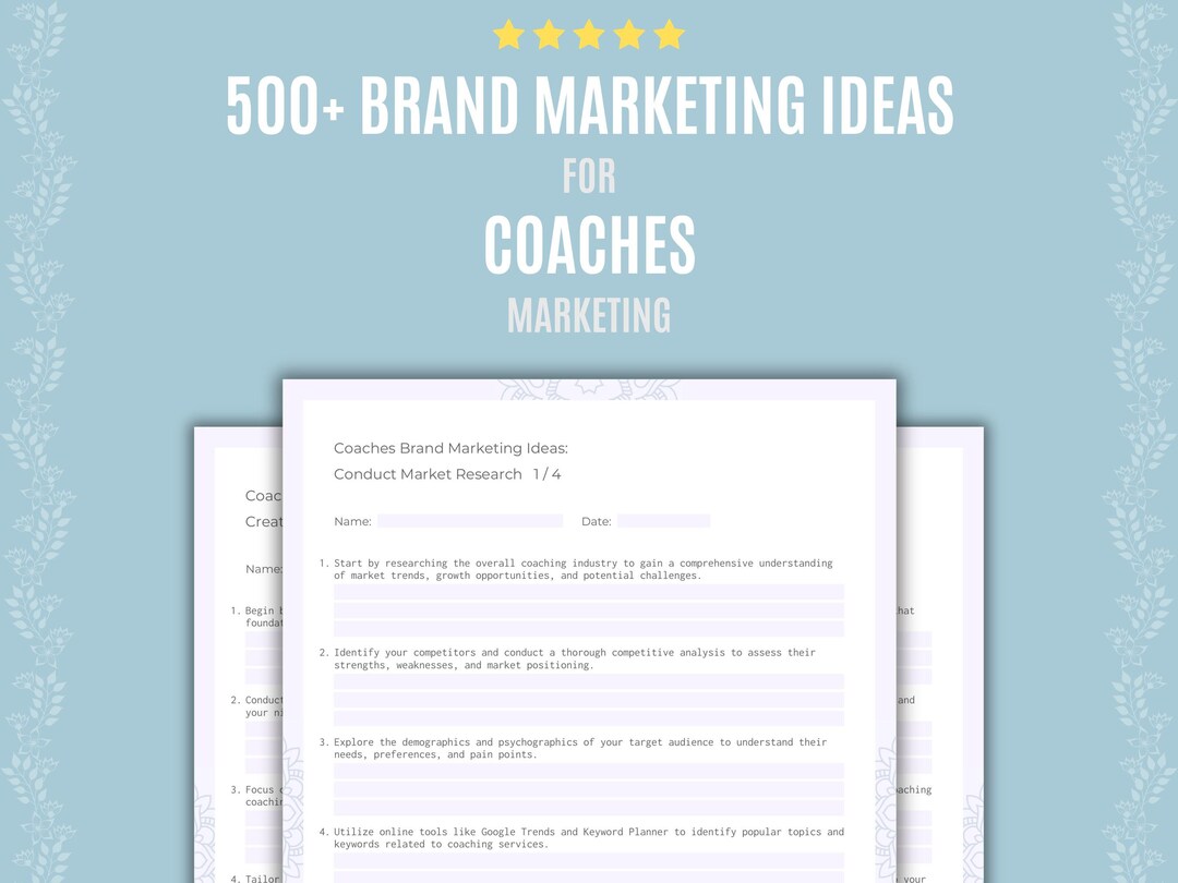 Coaches Brand Marketing Ideas Coaches Marketing Workbook, Templates ...