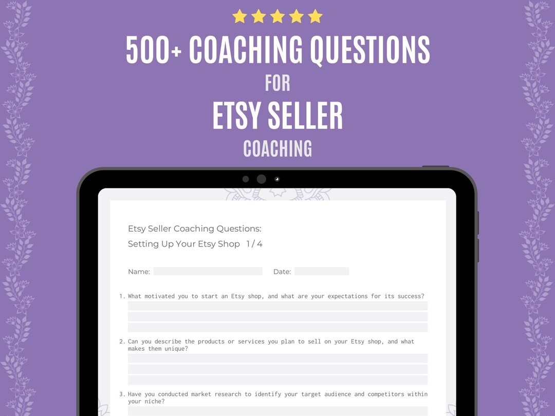 Etsy Seller Coaching Questions Etsy Seller Coaching Worksheets ...