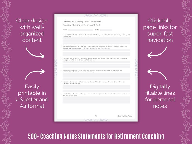 Retirement Coaching Notes Statements Retirement Coaching Workbook ...