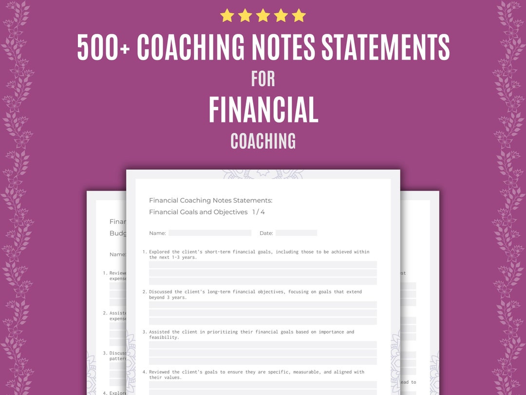 Financial Coaching Notes Statements Financial Coaching Workbook ...
