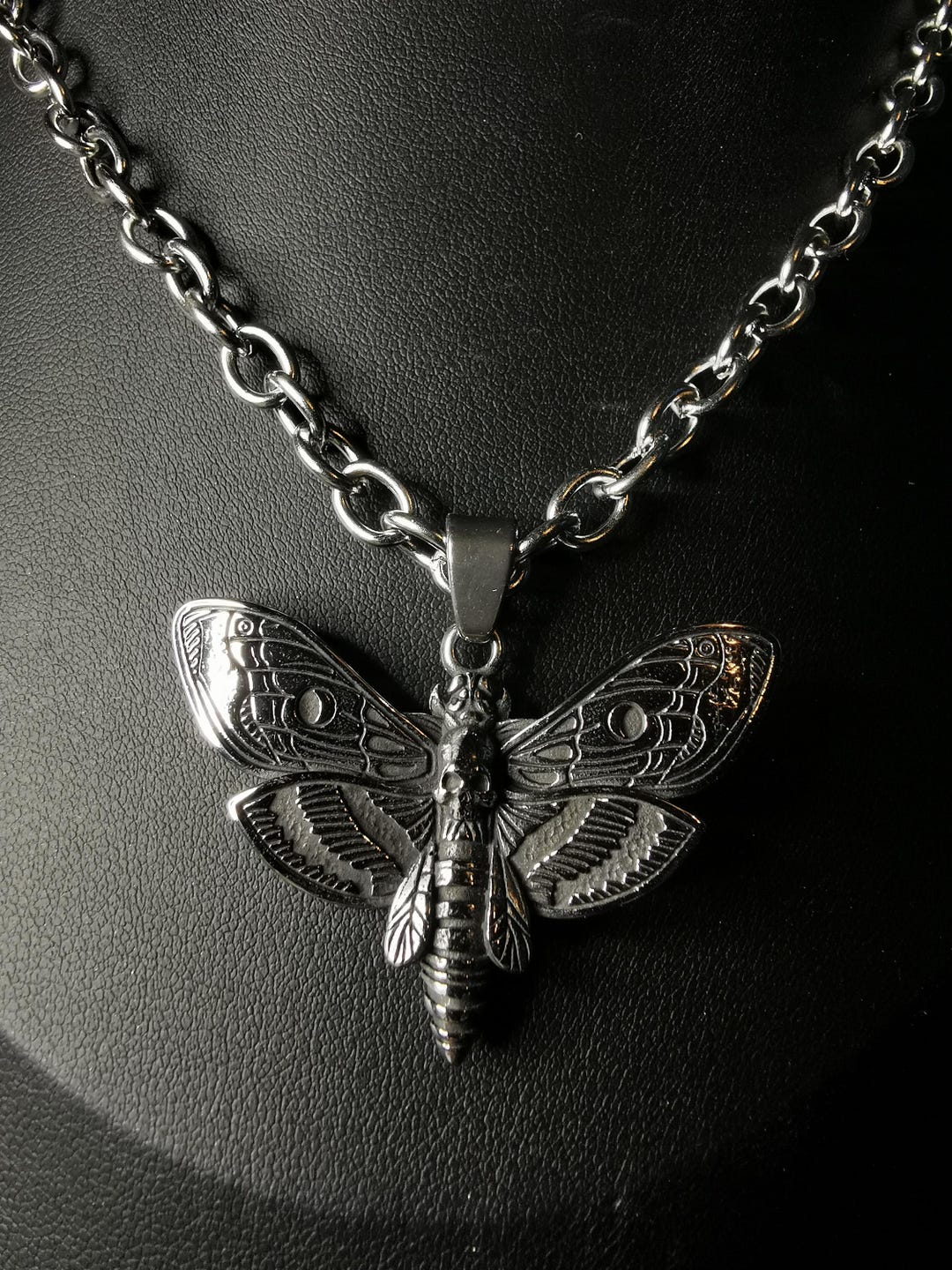 Stainless Steel Death Moth Gothic Alternative Emo Rock Metal Necklace ...