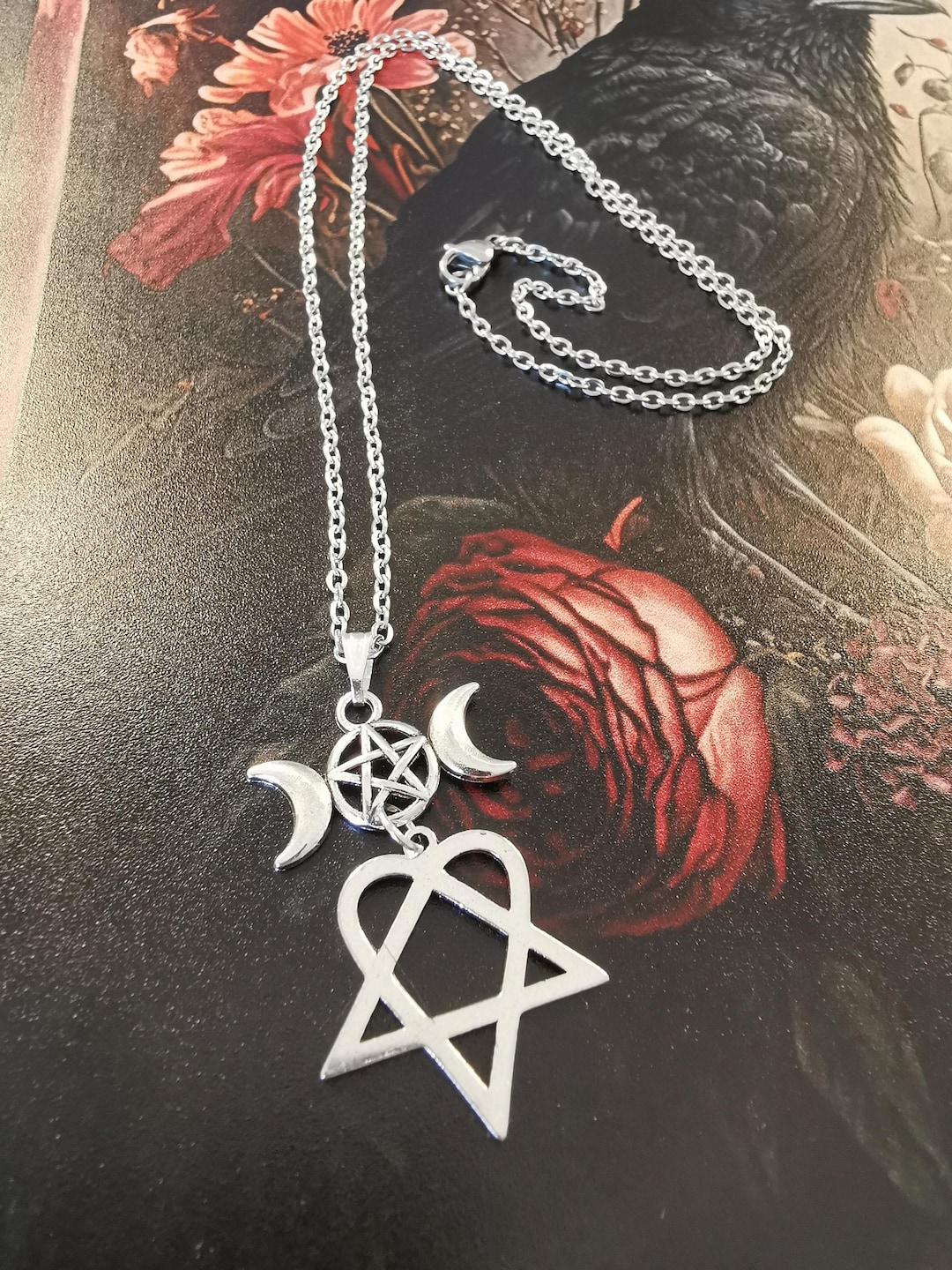 HIM Heartagram and Pentagram Gothic Alternative Emo Rock Necklace. - Etsy