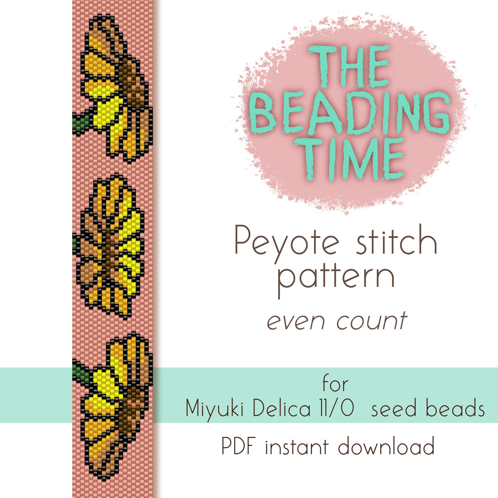 Yellow Daisies Peyote Stitch Pattern Odd Count for Miyuki Delica Seed ...