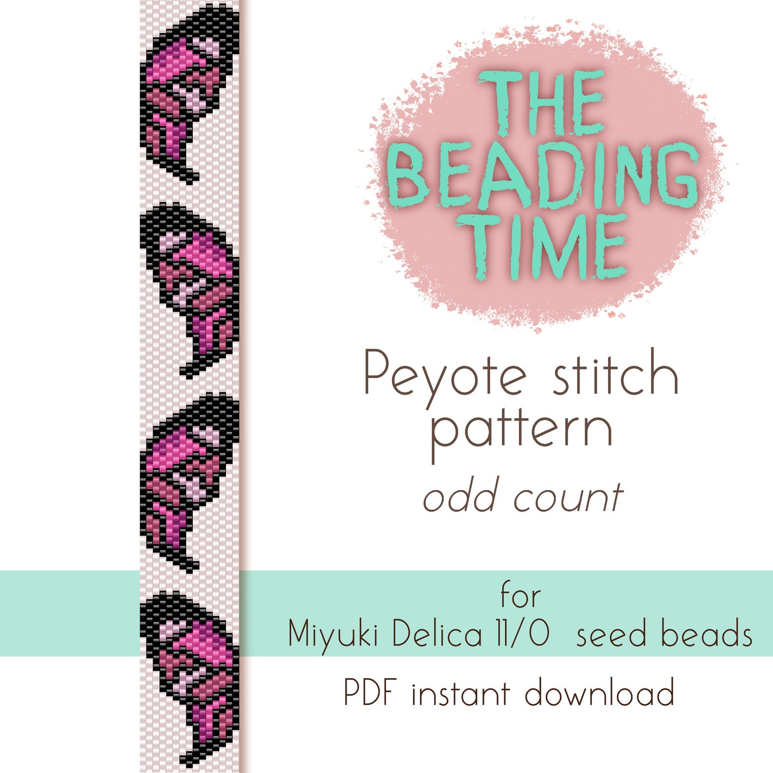 Pink Buttefly - Peyote Stitch Pattern - Odd Count - for Miyuki Delica ...