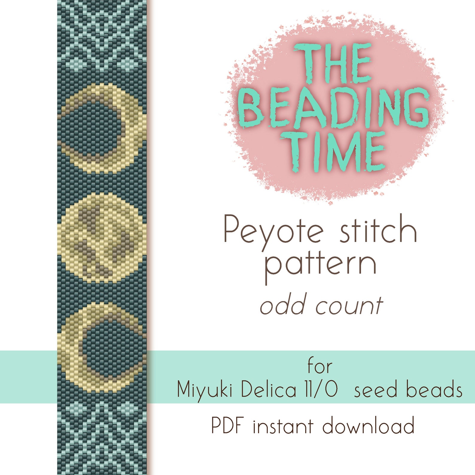 Dark Green Moon Phases - Peyote Stitch Pattern - Odd Count - for Miyuki ...