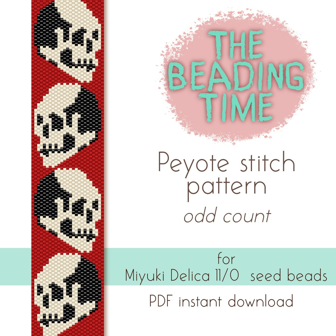 Skulls on Red - Peyote Stitch Pattern - Odd Count - for Miyuki Delica ...