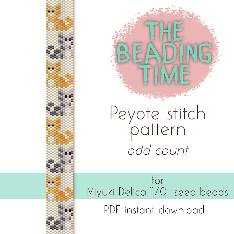 Narrow Kittens Peyote Stitch Pattern Odd Count for Miyuki Delica Seed ...