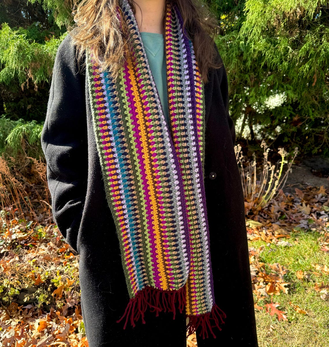 Oversized Moss Stitch Scarf With Tassels - Etsy