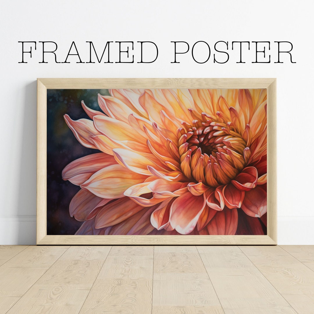 Framed Poster – Golden Dahlia Flower Wall Art | Elegant Botanical Bloom ...