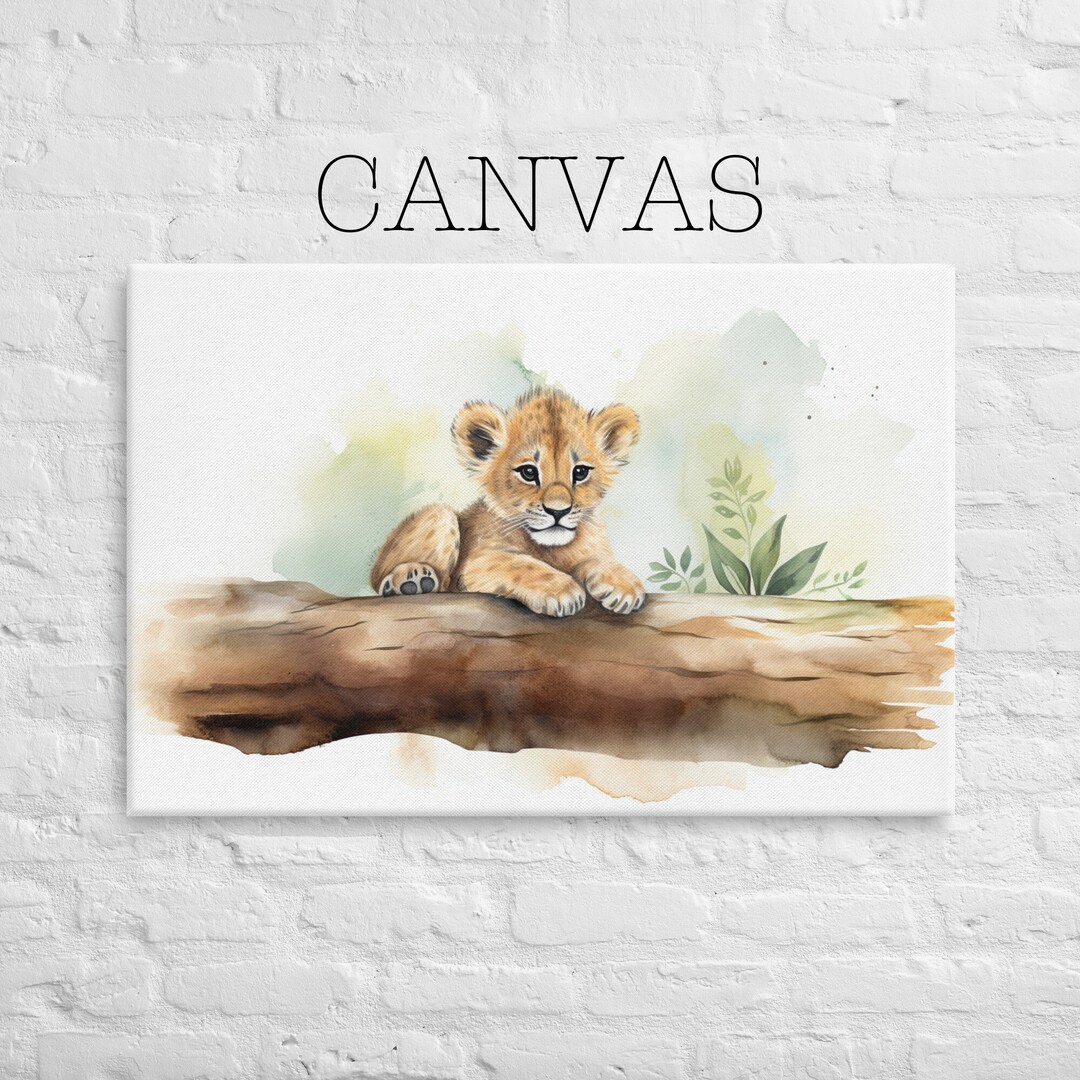 Canvas - Adorable Baby Lion Cub Watercolor Art for Nursery Decor, Cute ...