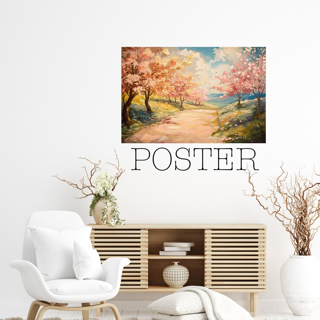 Poster - Blooming Cherry Tree Painting, Beautiful Cherry Blossoms Print ...