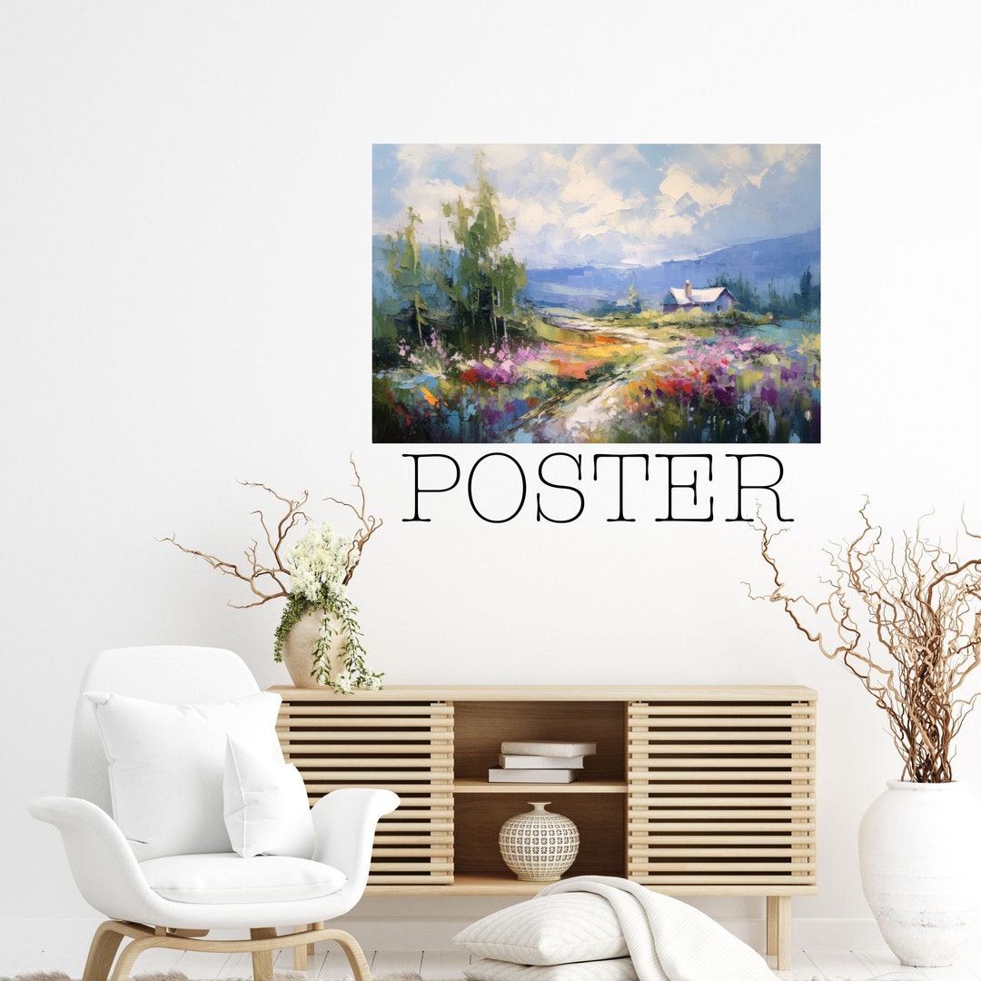 Poster – Peaceful Impressionist Oil Painting | Field of Flowers ...