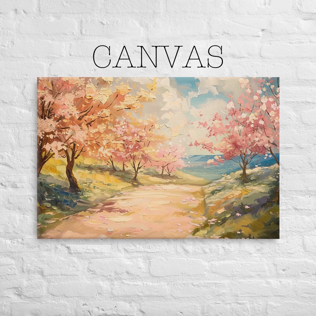 Canvas - Blooming Cherry Tree Painting, Beautiful Cherry Blossoms Print ...