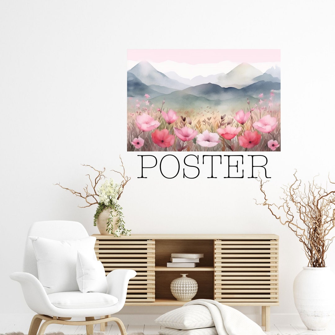Poster – Pink Floral Landscape Print | Vibrant Field of Flowers ...