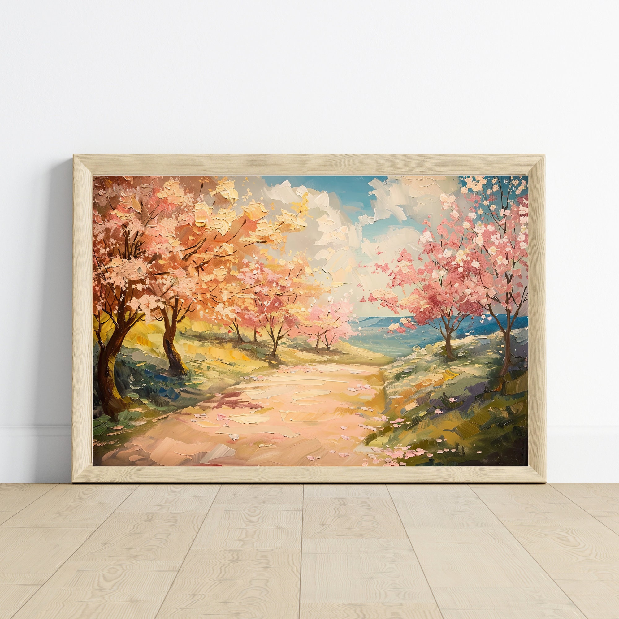 Poster - Blooming Cherry Tree Painting, Beautiful Cherry Blossoms Print ...