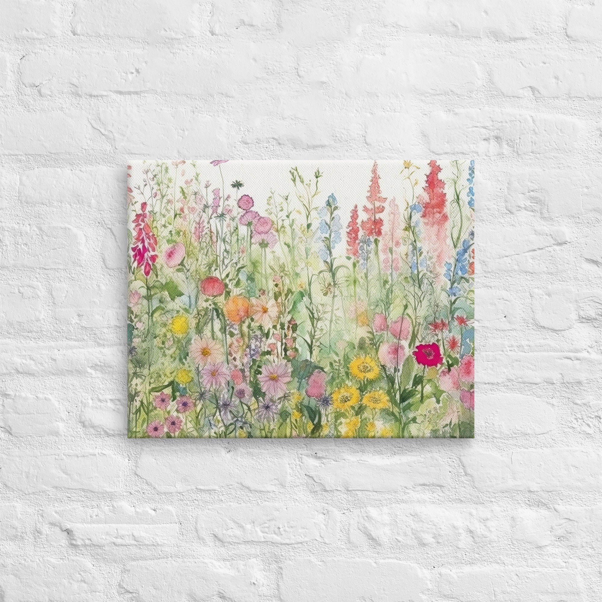Canvas - Bright Watercolor Flower Garden, Colorful Wild Flowers ...