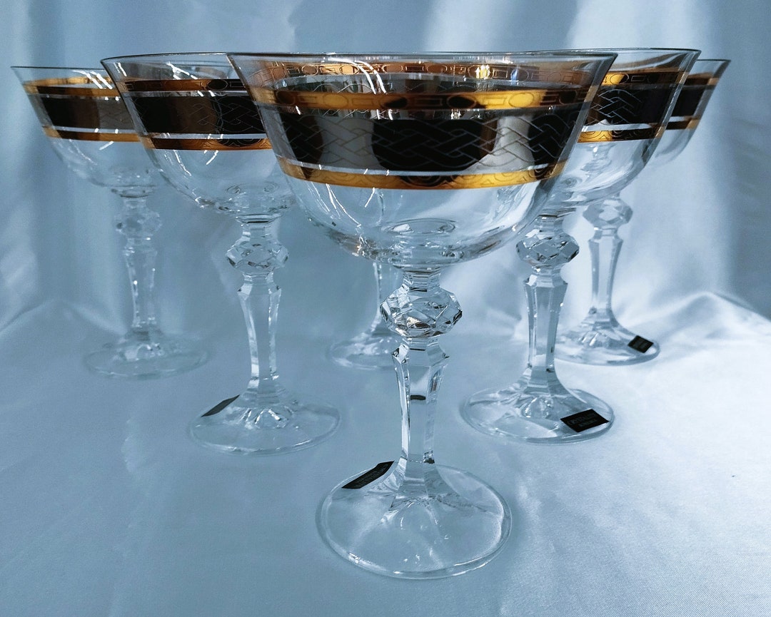 Bohemia Crystalite Glass Champagne Glasses 15 Cm 6pcs Decorated Gold ...