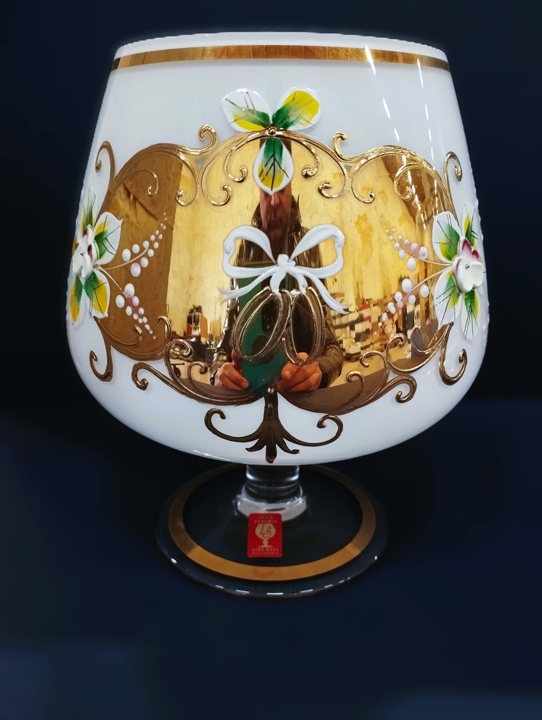 Czech Bohemia Glass Big Annual Goblets wedding 16cm 1pcs Decorated Gold ...
