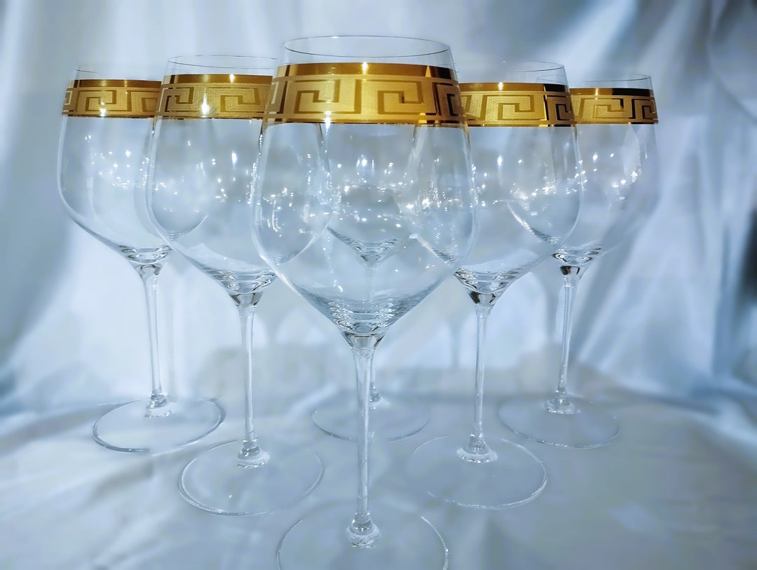 Czech Bohemia Cut Crystal Glass Big Wine Goblets 25cm 6pcs Decorated ...